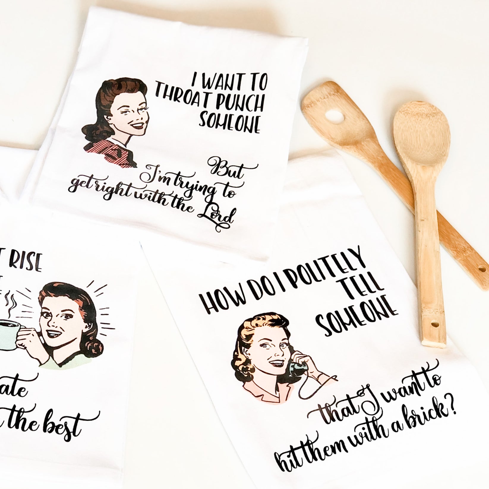Funny Flour Sack Dish Towels – Witty Women Vintage Sarcastic Kitchen ...